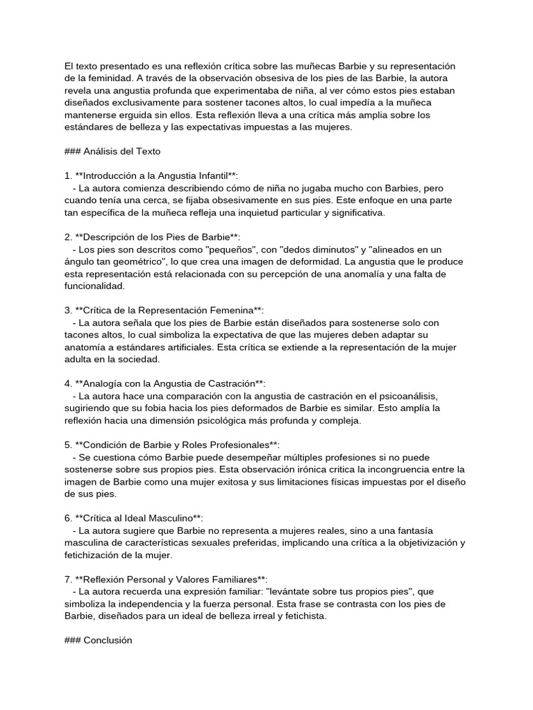 Crítica a la feminidad en muñecas Barbie | PDF | Barbie | Feminidad