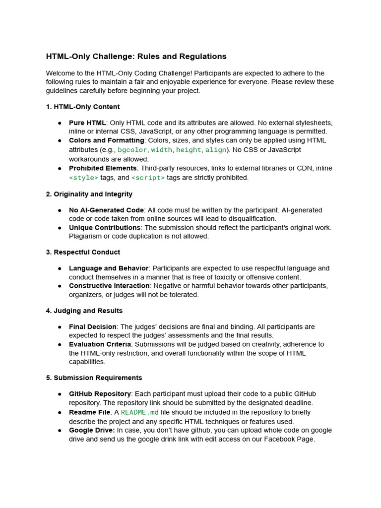 HTML Only Challenge - Rules and Regulations | PDF | Html | Hypertext