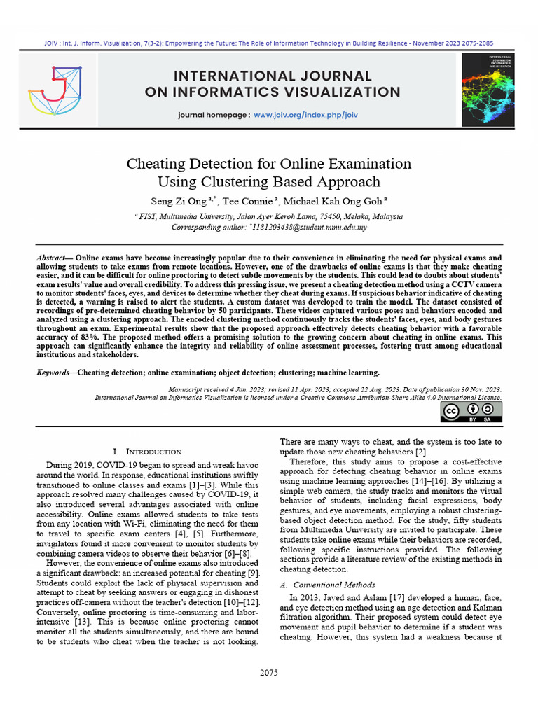 Cheating Detection For Online Examination Using Cl Pdf Cluster Analysis Computing