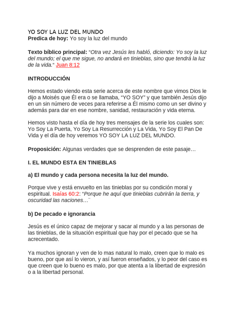 Sermon YO SOY LA LUZ | PDF | Cristo (título) | Jesús