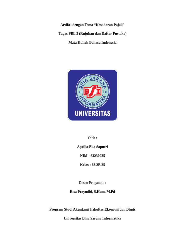 Tugas PBL 3 B.indonesia - Aprilia Eka Saputri (63230035) | PDF