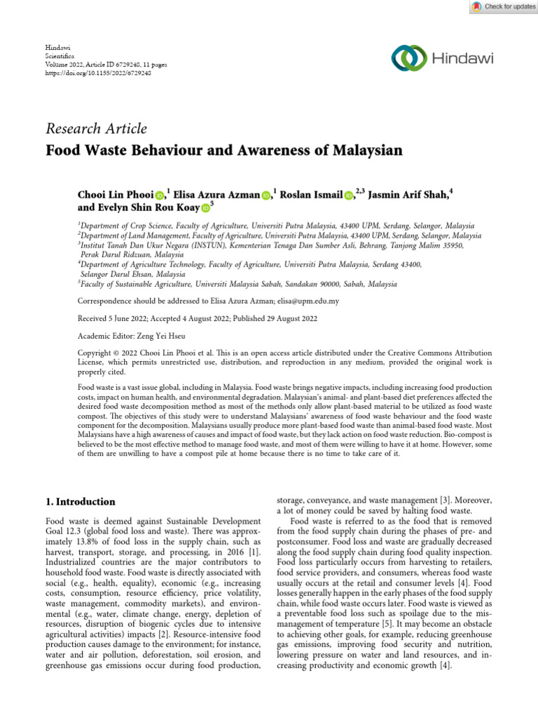 Food Waste Behaviour and Awareness of Malaysian | PDF | Waste ...