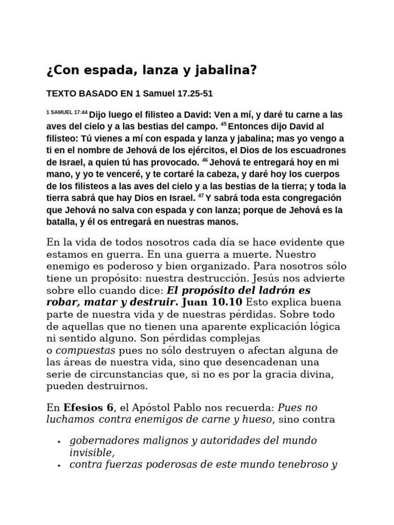 Espada, Lanza y Jabalina en David | PDF | Goliat | David