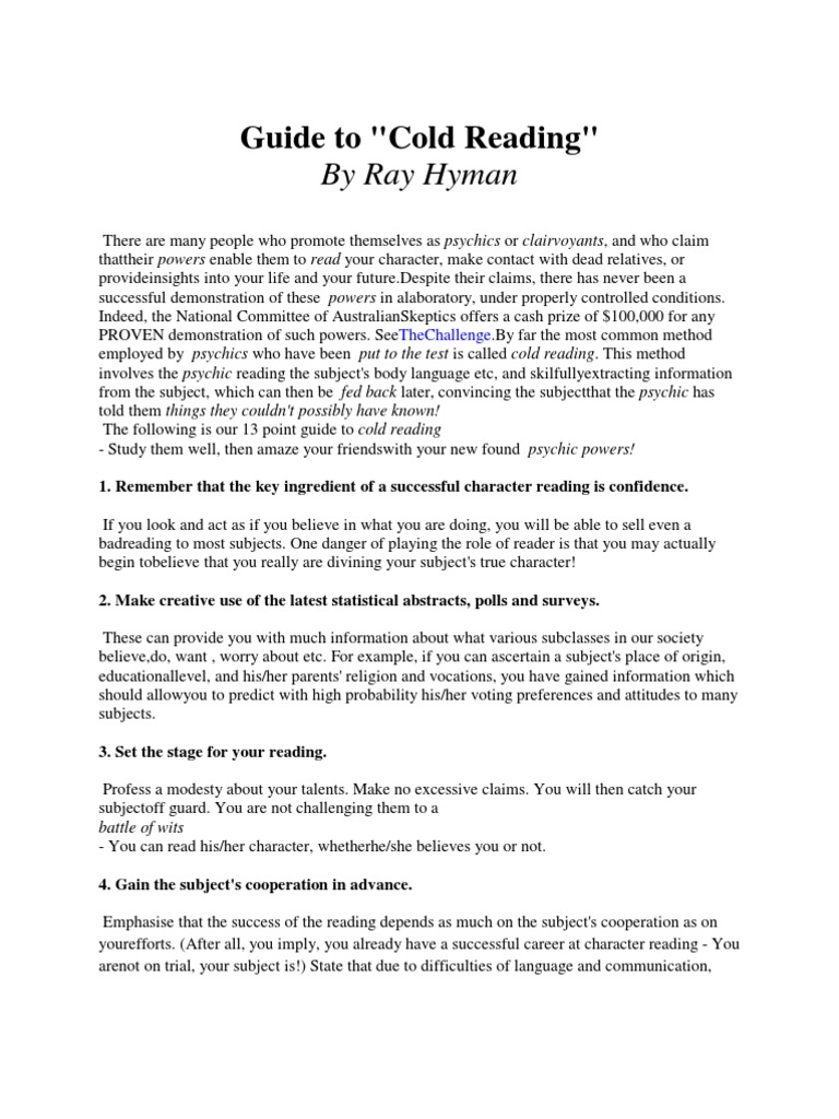 Guide To Cold Reading | PDF | Psychic | Truth