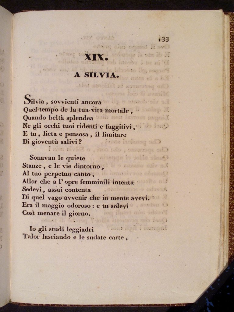 A Silvia, Canti Del Conte Giacomo Leopardi, Firenze, Piatti, 1831 | PDF