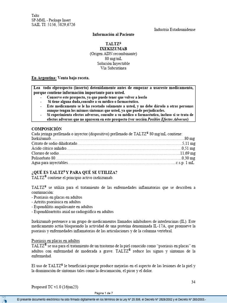 TALTZ Informacion para Pacientes RAFFO | PDF | Psoriasis | El embarazo