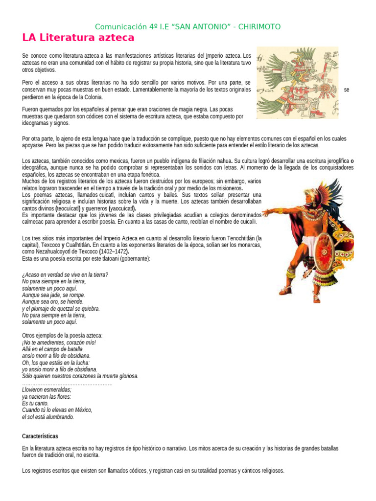 Literatura Azteca: Poemas y Códices | PDF | Escritura | Náhuatl