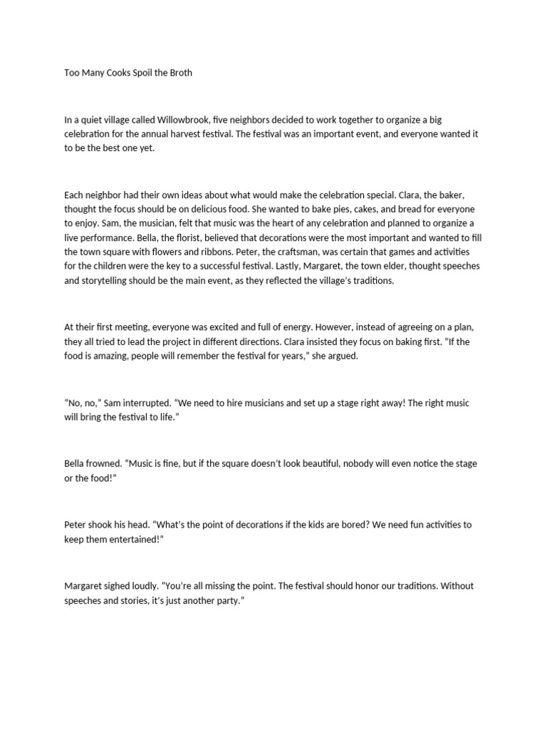 Too Many Cooks Spoil The Broth Story | PDF