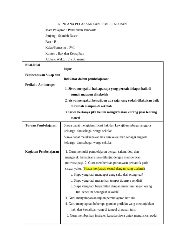RPP Pendidikan Pancasila | PDF