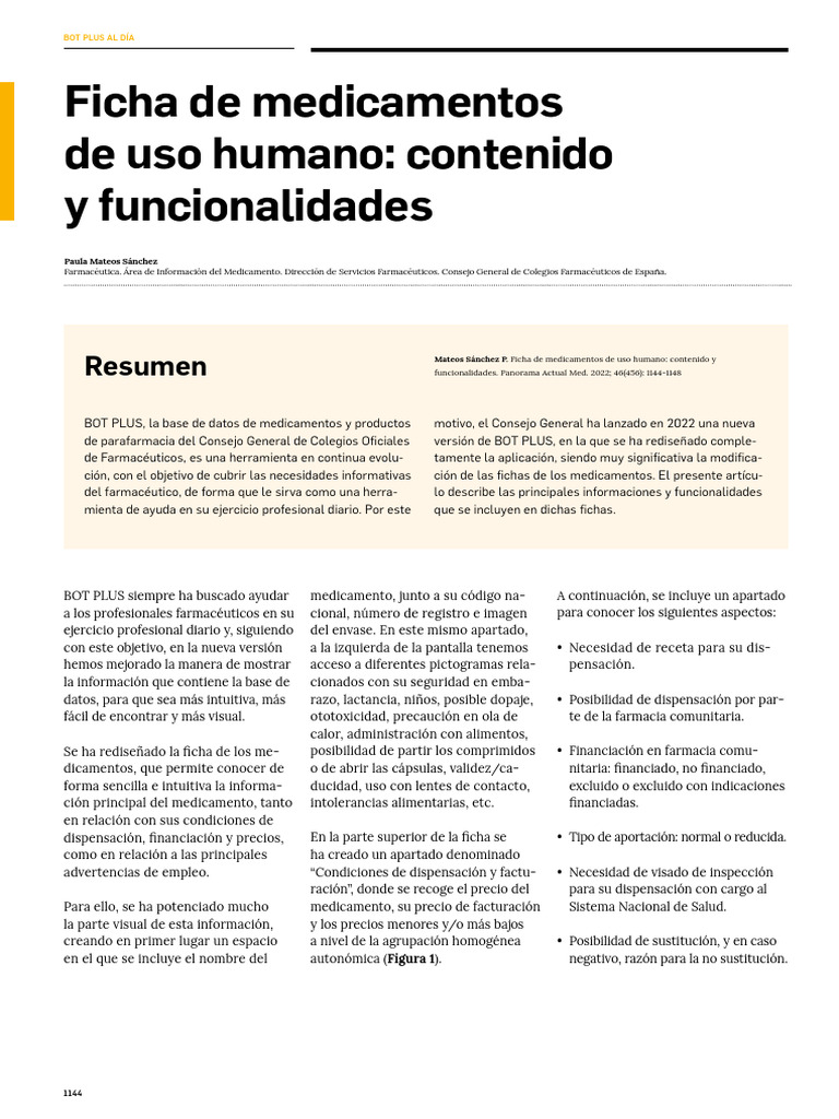 PAM457 11 1 BOTPLUS Ficha Medicamentos Uso Humano Contenido Funcionalidades | PDF | Medicamentos ...
