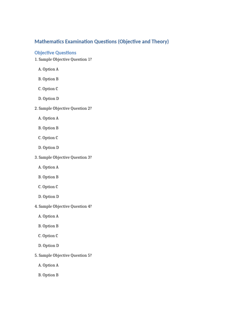 Mathematics Objective and Theory Questions | PDF | Area | Length