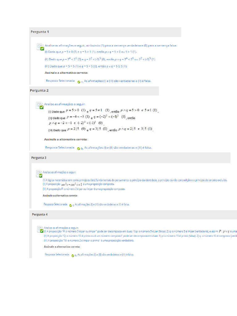 Questionario I - Lógica Matematica | PDF