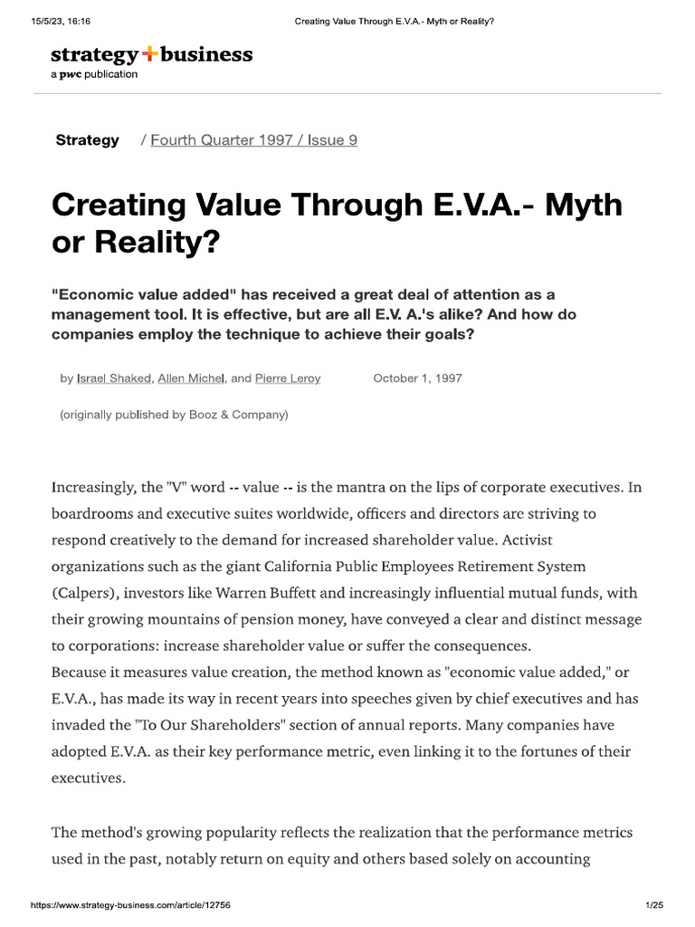 Creating Value Through E.V.A. - Myth or Reality | PDF | Chess Theory ... Creating Value Through E.V.A. - Myth or Reality | PDF | Chess Theory ...