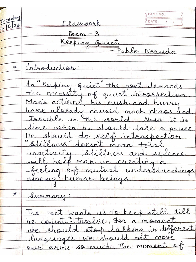 Poem 3 - Keeping Quiet | PDF