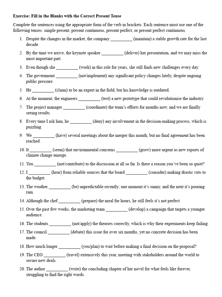 Present Tense Fill-in-the-Blank Exercise | PDF