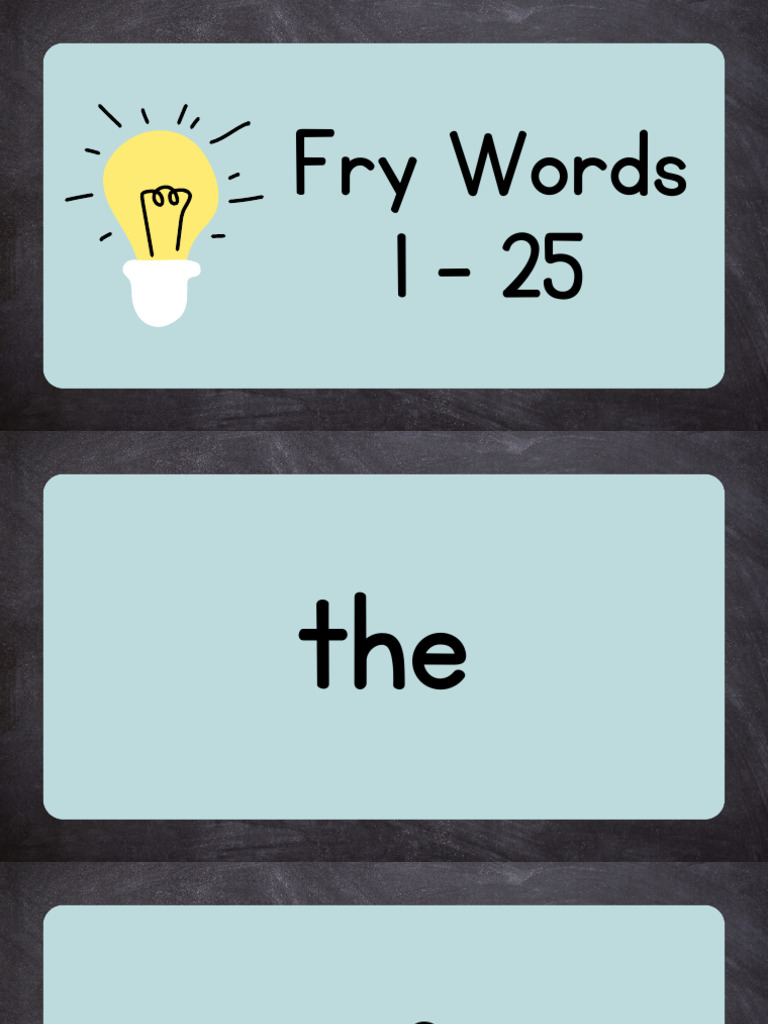 Blue Black Chalkboard Fry Words 1 - 25 Education Presentation | PDF