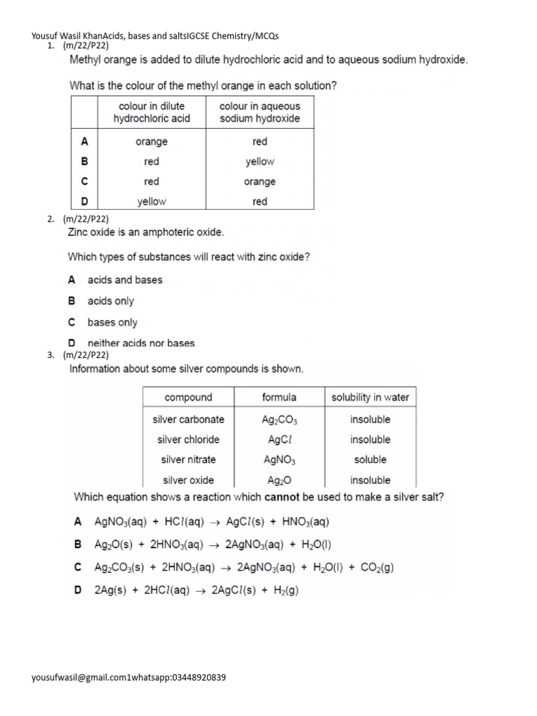 Chemistry IGCSE Chapter 7 Acids, Bases and Salt | PDF | Technology ...