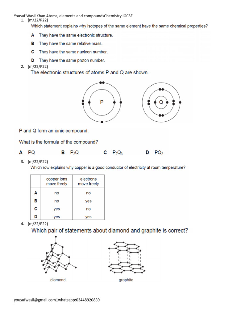 Chemistry Igcse Chapter 2 Atomic Structure And Bonding Yousufwasil