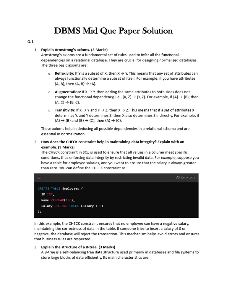 DBMS Mid Que Paper Solution N | PDF | Databases | Database Index