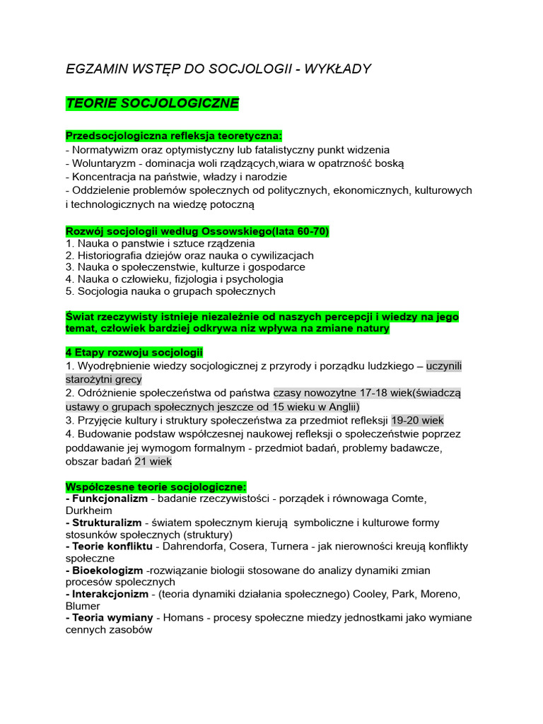 Egzamin Wstä P Do Socjologii - Wykå Ady | PDF