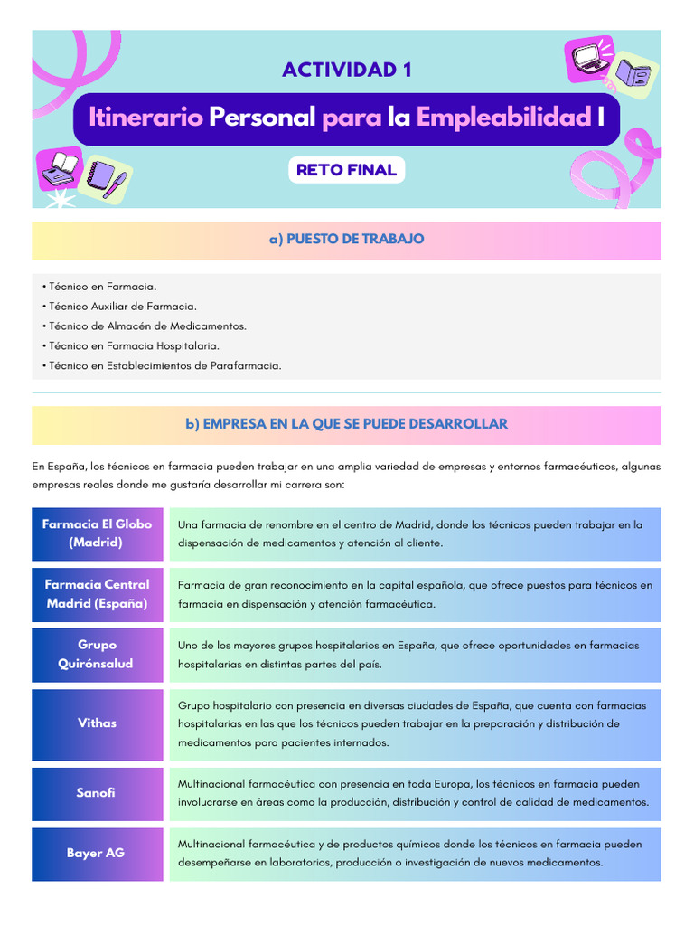 Itinerario para La Empleabilidad Reto 1 | PDF | Farmacia | Farmacéutico