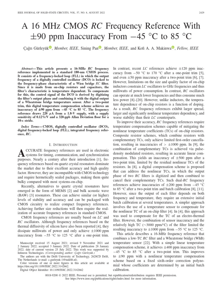 16 MHz CMOS RC Frequency Reference | PDF | Electronic Filter ...