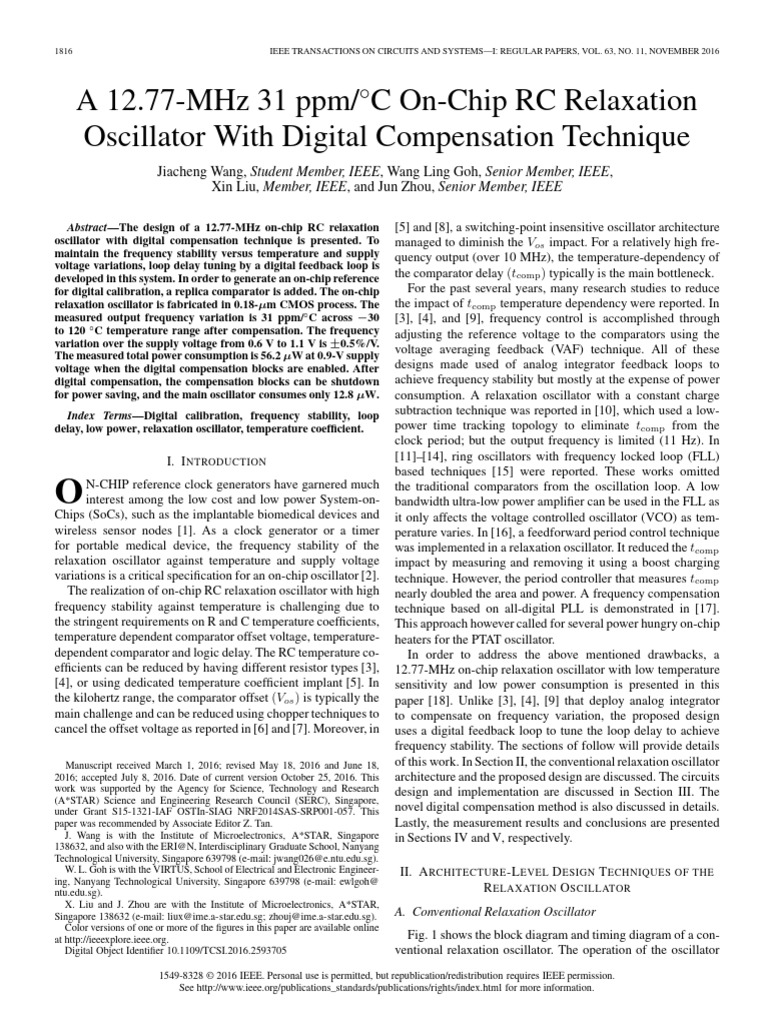A 12.77-MHz 31 PPM C On-Chip RC Relaxation Oscillator With Digital Compensation Technique | PDF ...