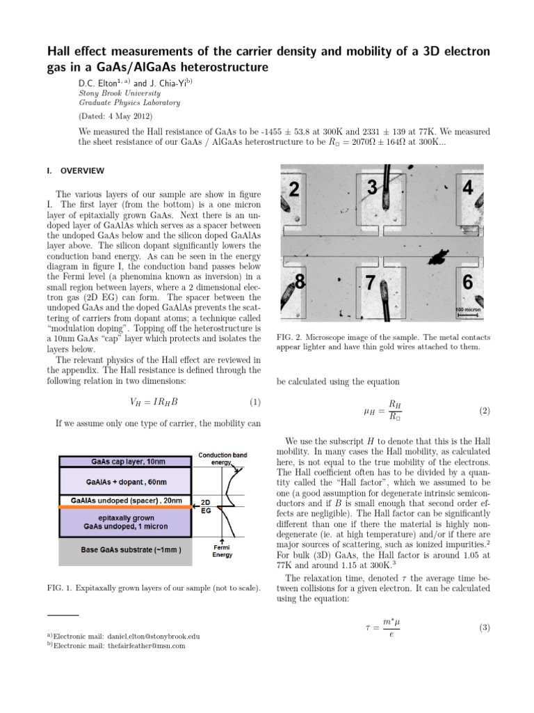 Hall Effect in GaAs/AlGaAs Heterostructure | PDF | Doping ...