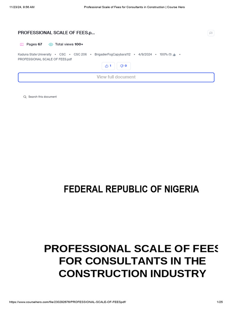 Nigeria Construction Consultancy Fee Scale | PDF | Architect | Business