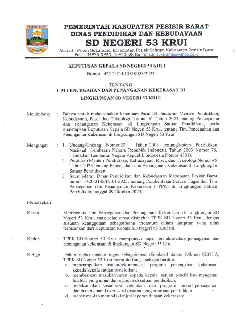 Scan SK Tim TPPK SDN 53 Krui | PDF