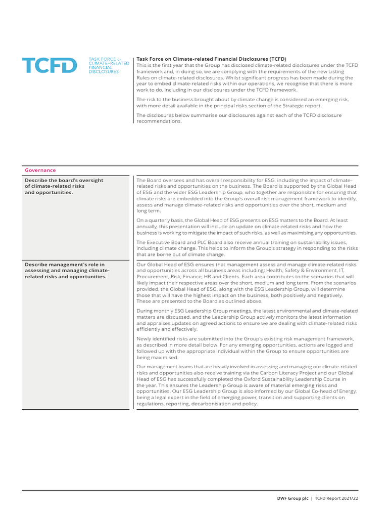 DWF TCFD Report 21-22 | PDF | Natural Environment | Climate Change