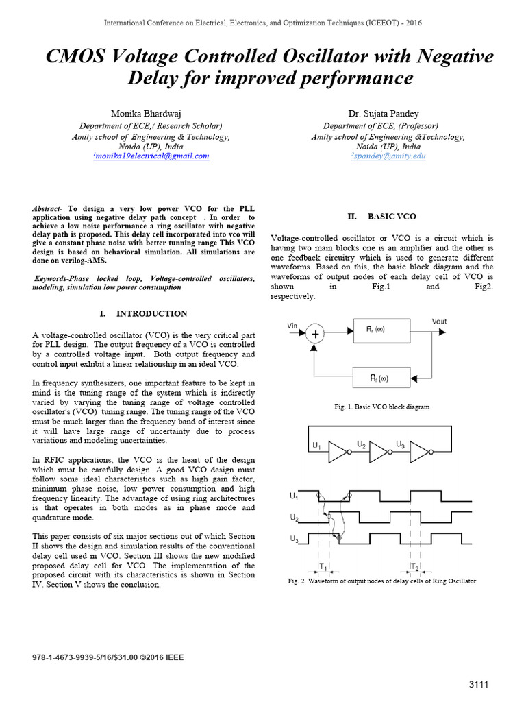 CMOS Voltage Controlled Oscillator With Negative Delay For Improved Performance | PDF | Computer ...