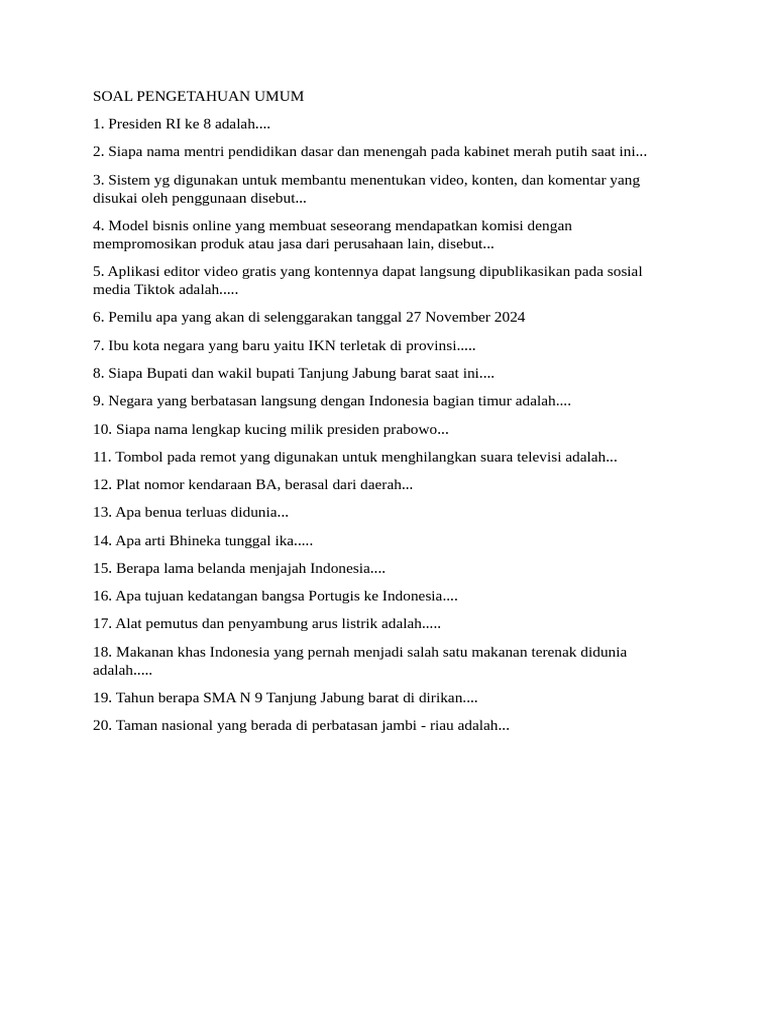 Soal Pengetahuan Umum dan Jawaban | PDF