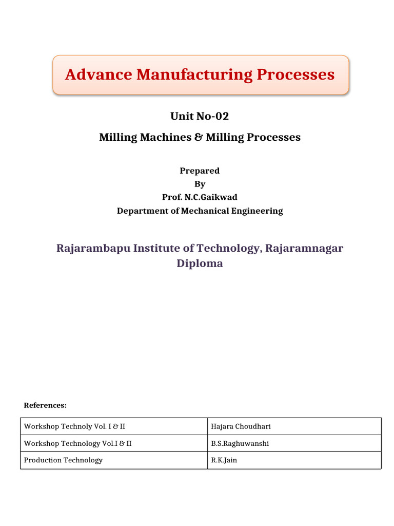 Unit No 2 Milling (1) | PDF | Metalworking | Tools