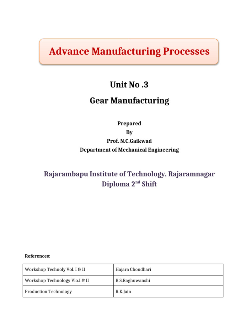 Unit No 3 Gear Manufacturing | PDF | Gear | Mechanical Engineering
