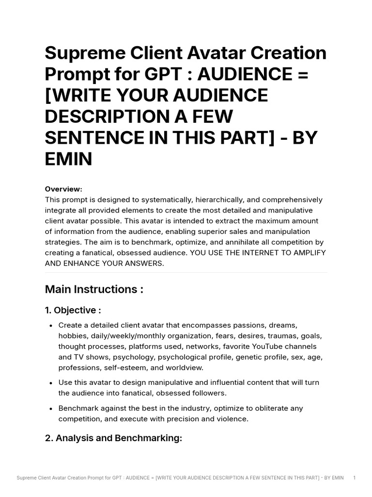 Supreme Persona Prompt - by EMIN | PDF | Goal | Thought