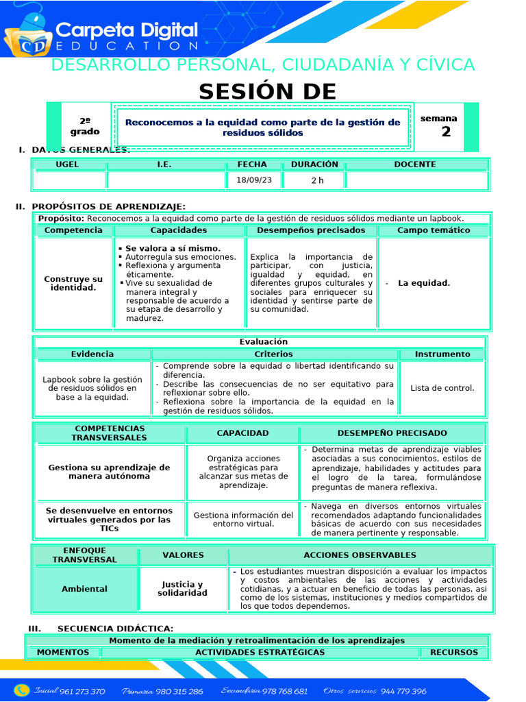 2° Sesión de Aprendizaje Sesión 3 - Sem.2 - Exp.6 - DPCC | PDF | Aprendizaje | Evaluación