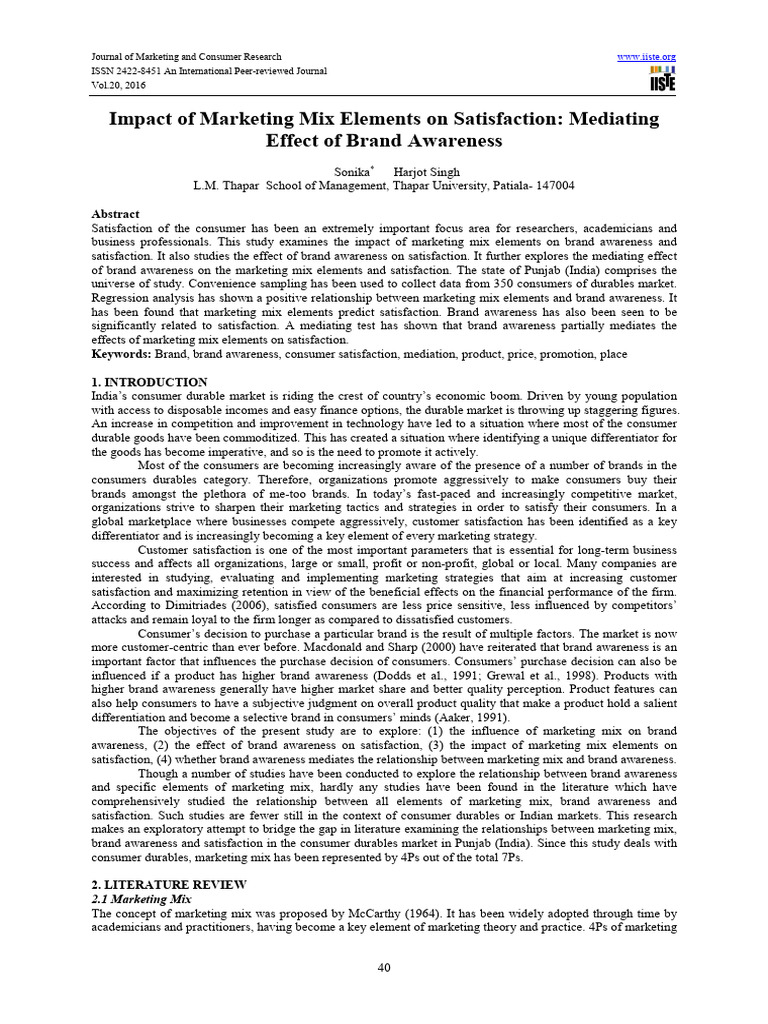 Impact of Marketing Mix Elements On Satisfaction Mediating | PDF ...