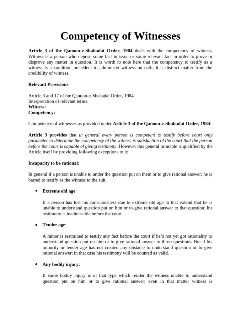 Competency of Witnesses | PDF | Witness | Testimony