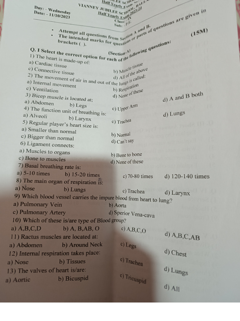 Std-9 Half Yearly Question Papers | PDF