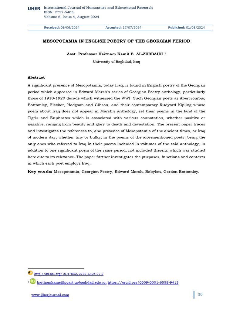 Mesopotamia in English Poetry of The Georgian Period20240810025453 ...