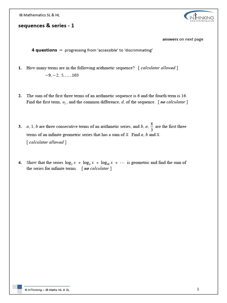 4 Qs Sequences Series 1 With Answers | PDF