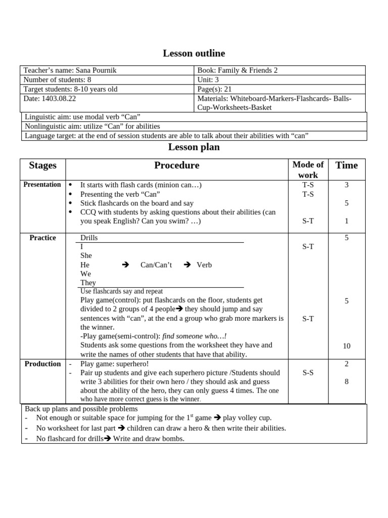 Lesson Plan: Teaching "Can" to Kids | PDF | Human Communication | Syntax