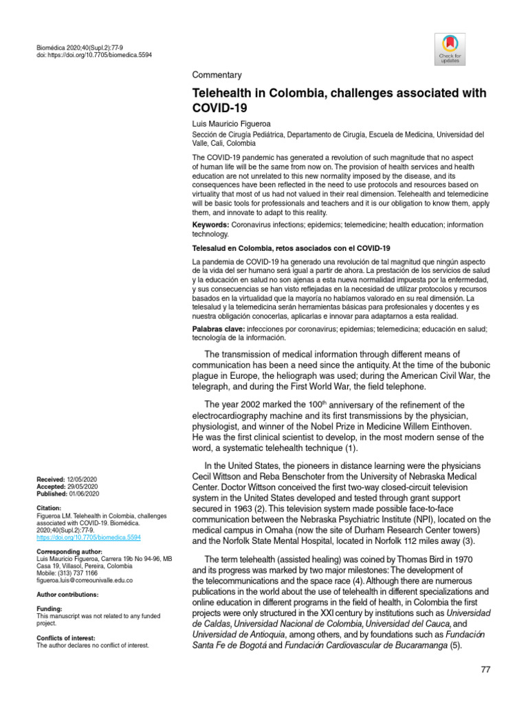Telehealth in Colombia, Challenges Associated With COVID-19 | PDF ...
