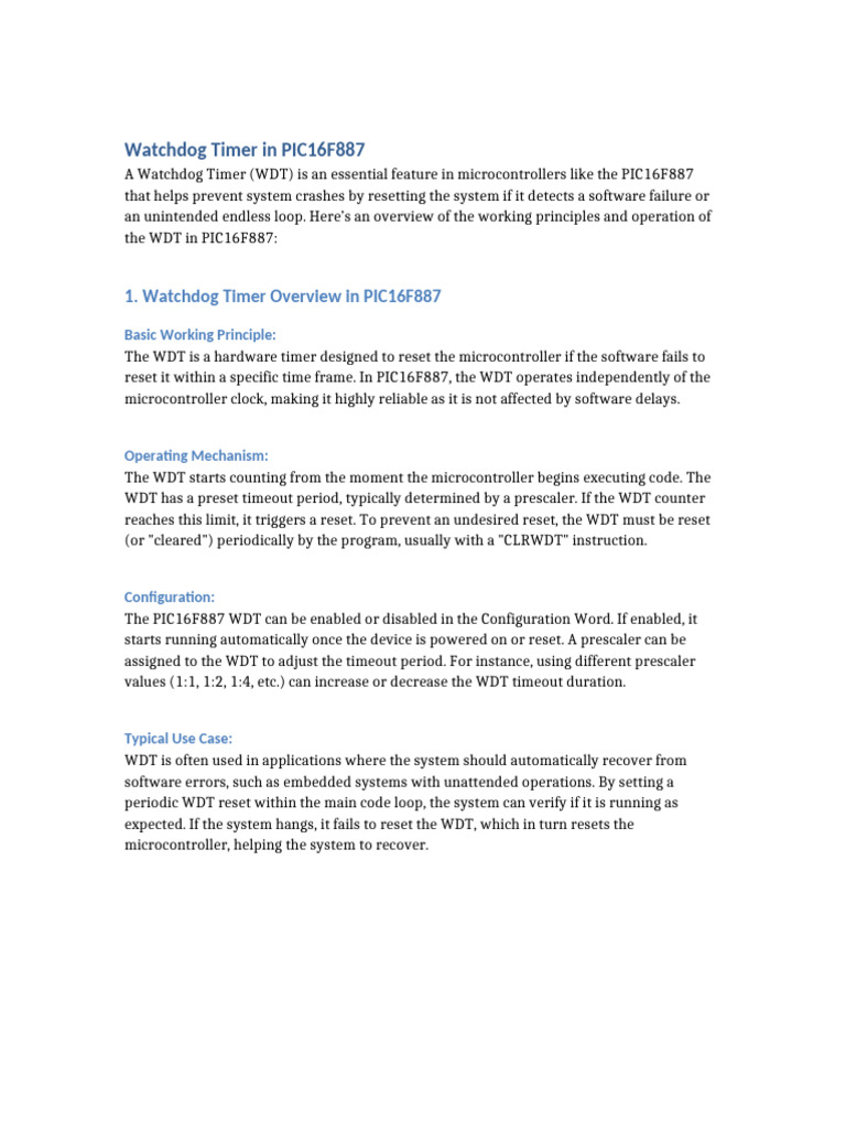 Watchdog Timer in PIC16F887 | PDF