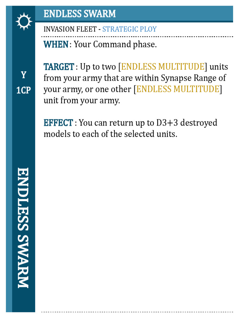 Warhammer 40k 10th Ed. INVASION FLEET Stratagems - ENDLESS SWARM | PDF