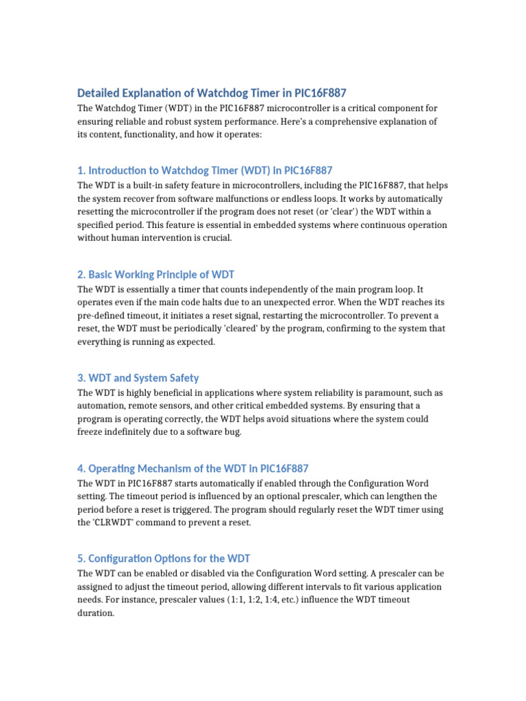Detailed Watchdog Timer in PIC16F887 | PDF | Classes Of Computers | Computer Engineering