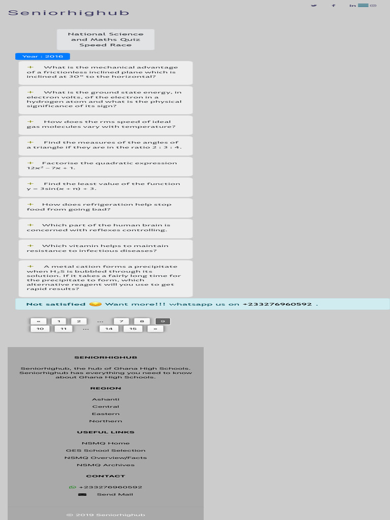 Speed Race National Science & Maths Quiz | PDF