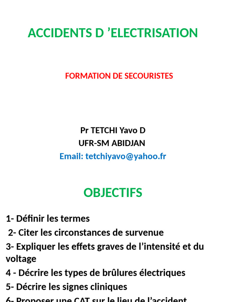 Accidents d'électrisation : prévention et soins | PDF | Médecine ...
