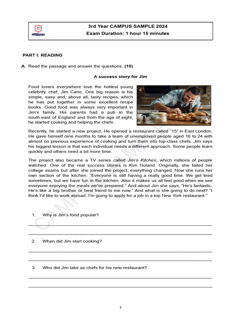 Campus Sample Exam 2024: Reading & Language | PDF | Kitchen